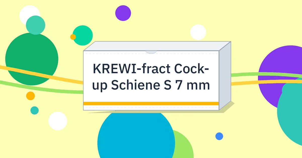 Symbolbild: Packung mit der Aufschrift KREWI-fract Cock-up Schiene S 7 mm (PZN 17300172) – Verfügbarkeit und Bezug in Apotheken in Frankfurt am Main