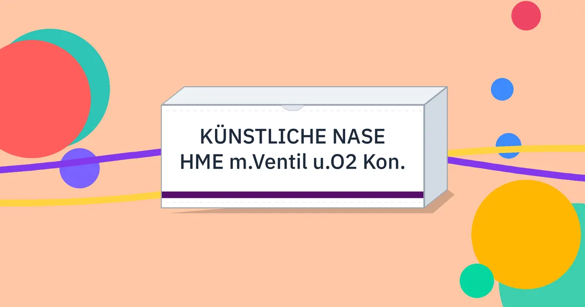 Symbolbild: Packung mit der Aufschrift KÜNSTLICHE NASE HME m.Ventil u.O2 Kon. (PZN 20856329) – Verfügbarkeit und Bezug in Apotheken in Frankfurt am Main