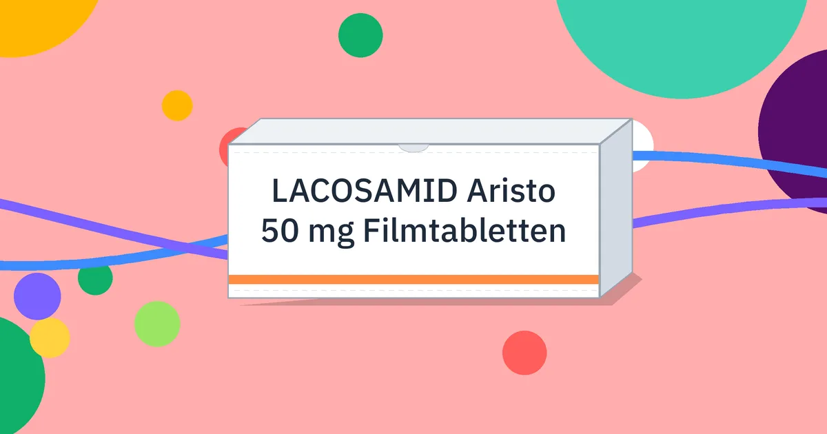 Symbolbild: Packung mit der Aufschrift LACOSAMID Aristo 50 mg Filmtabletten (PZN 17895863) – Verfügbarkeit und Bezug in Apotheken in Frankfurt am Main
