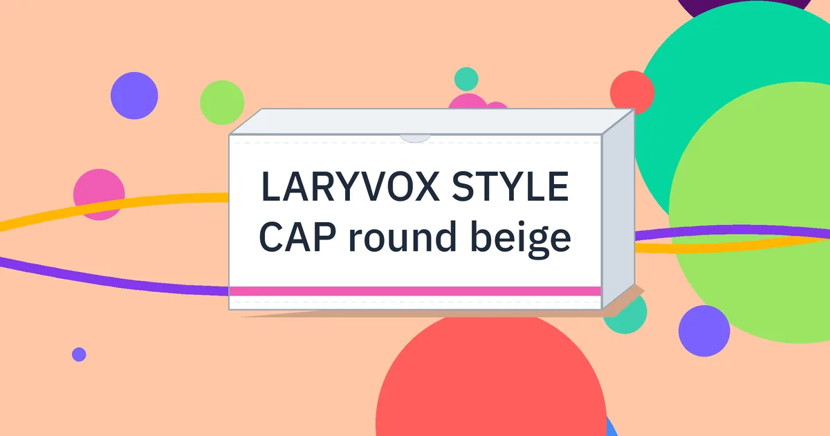 Symbolbild: Packung mit der Aufschrift LARYVOX STYLE CAP round beige (PZN 11299031) – Verfügbarkeit und Bezug in Apotheken in Frankfurt am Main