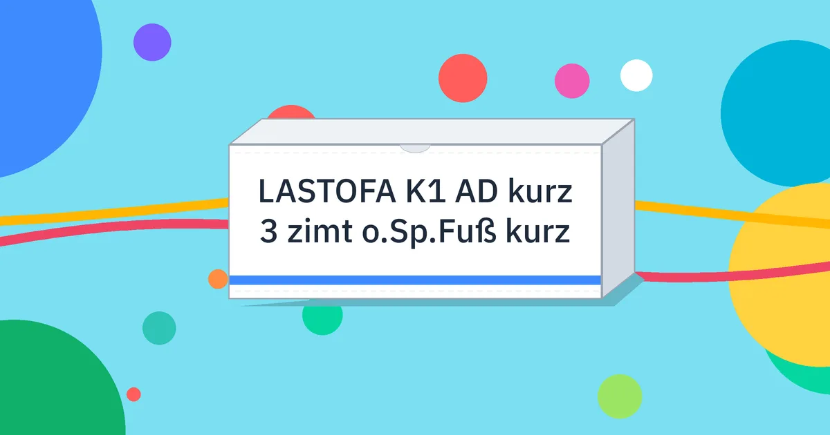 Symbolbild: Packung mit der Aufschrift LASTOFA K1 AD kurz 3 zimt o.Sp.Fuß kurz (PZN 13787013) – Verfügbarkeit und Bezug in Apotheken in Frankfurt am Main