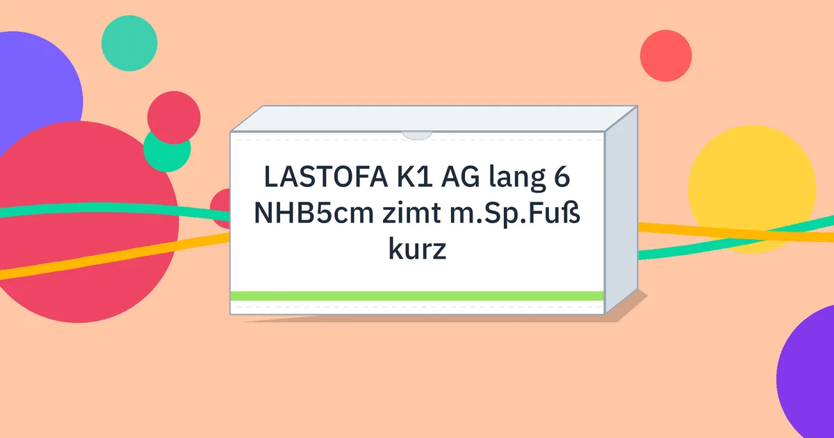 Symbolbild: Packung mit der Aufschrift LASTOFA K1 AG lang 6 NHB5cm zimt m.Sp.Fuß kurz (PZN 13794065) – Verfügbarkeit und Bezug in Apotheken in Frankfurt am Main