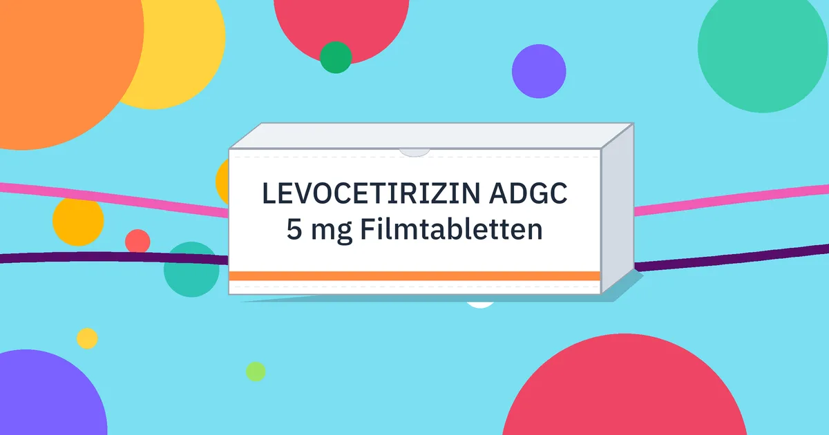 Symbolbild: Packung mit der Aufschrift LEVOCETIRIZIN ADGC 5 mg Filmtabletten (PZN 18082949) – Verfügbarkeit und Bezug in Apotheken in Frankfurt am Main