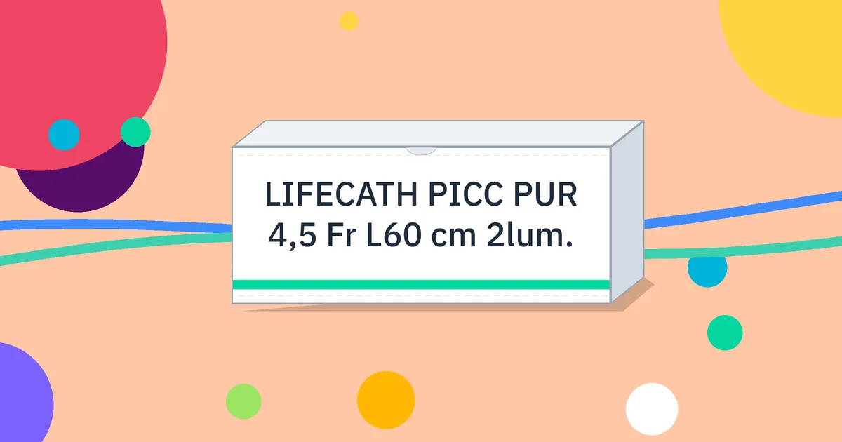 Symbolbild: Packung mit der Aufschrift LIFECATH PICC PUR 4,5 Fr L60 cm 2lum. (PZN 15209415) – Verfügbarkeit und Bezug in Apotheken in Frankfurt am Main