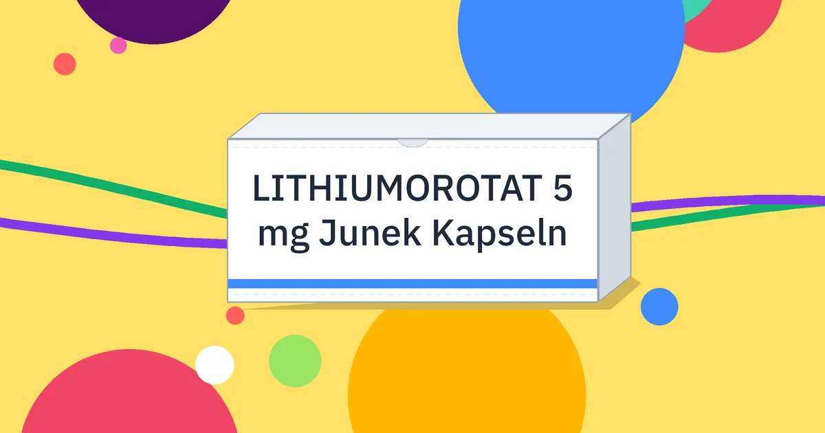 Symbolbild: Packung mit der Aufschrift LITHIUMOROTAT 5 mg Junek Kapseln (PZN 20124460) – Verfügbarkeit und Bezug in Apotheken in Frankfurt am Main