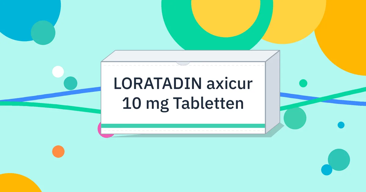 Symbolbild: Packung mit der Aufschrift LORATADIN axicur 10 mg Tabletten (PZN 14293773) – Verfügbarkeit und Bezug in Apotheken in Frankfurt am Main