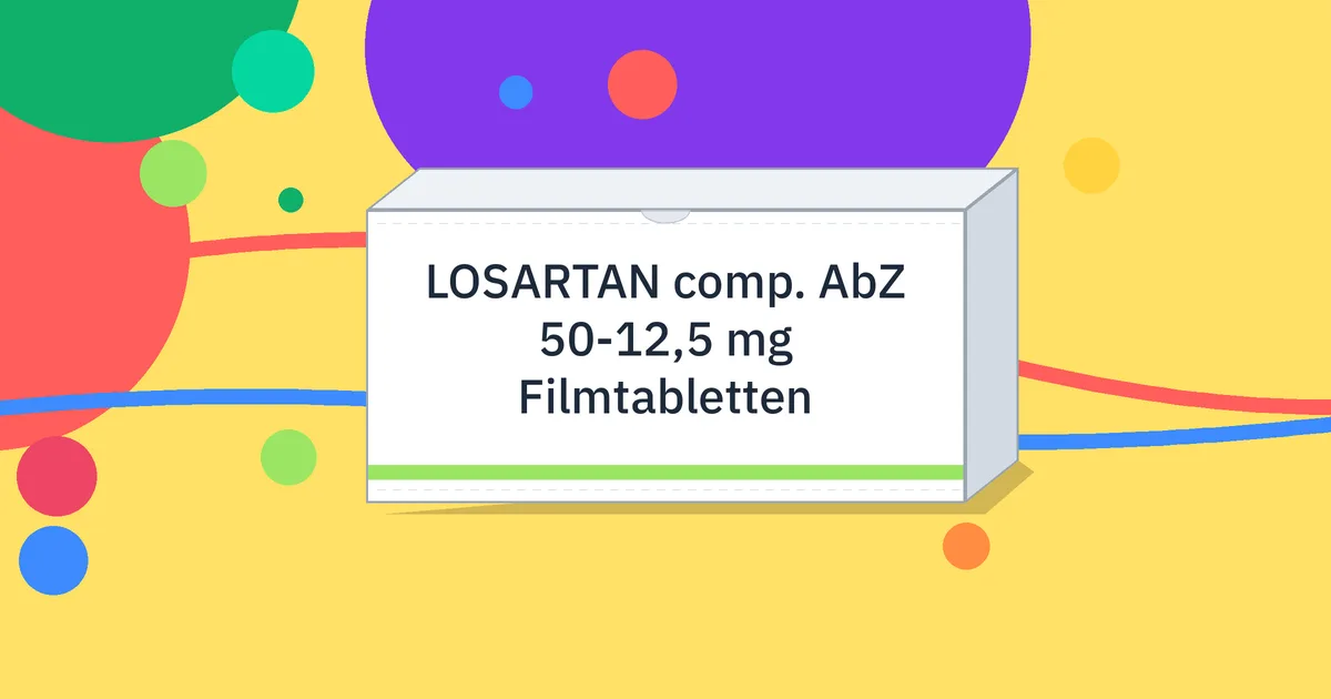 Symbolbild: Packung mit der Aufschrift LOSARTAN comp. AbZ 50-12,5 mg Filmtabletten (PZN 03455758) – Verfügbarkeit und Bezug in Apotheken in Frankfurt am Main