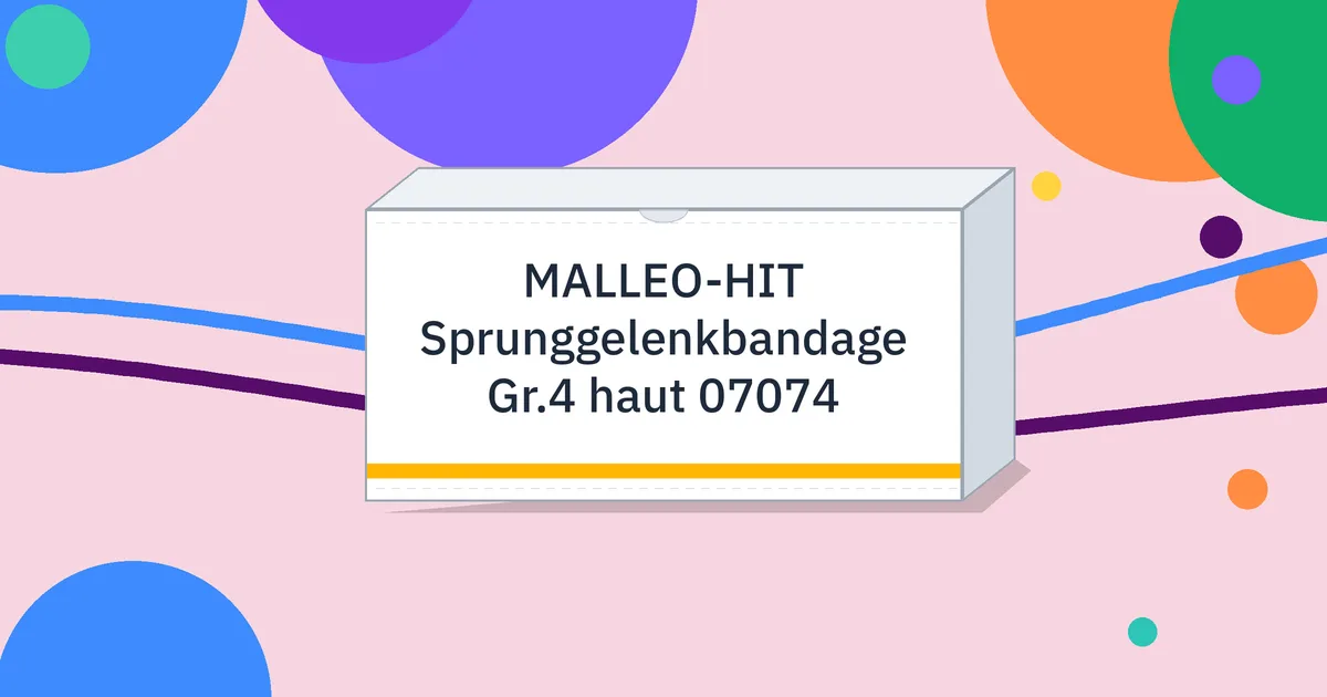 Symbolbild: Packung mit der Aufschrift MALLEO-HIT Sprunggelenkbandage Gr.4 haut 07074 (PZN 00764068) – Verfügbarkeit und Bezug in Apotheken in Frankfurt am Main