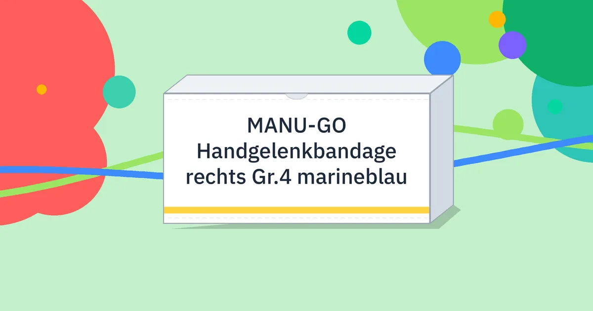 Symbolbild: Packung mit der Aufschrift MANU-GO Handgelenkbandage rechts Gr.4 marineblau (PZN 19742589) – Verfügbarkeit und Bezug in Apotheken in Frankfurt am Main