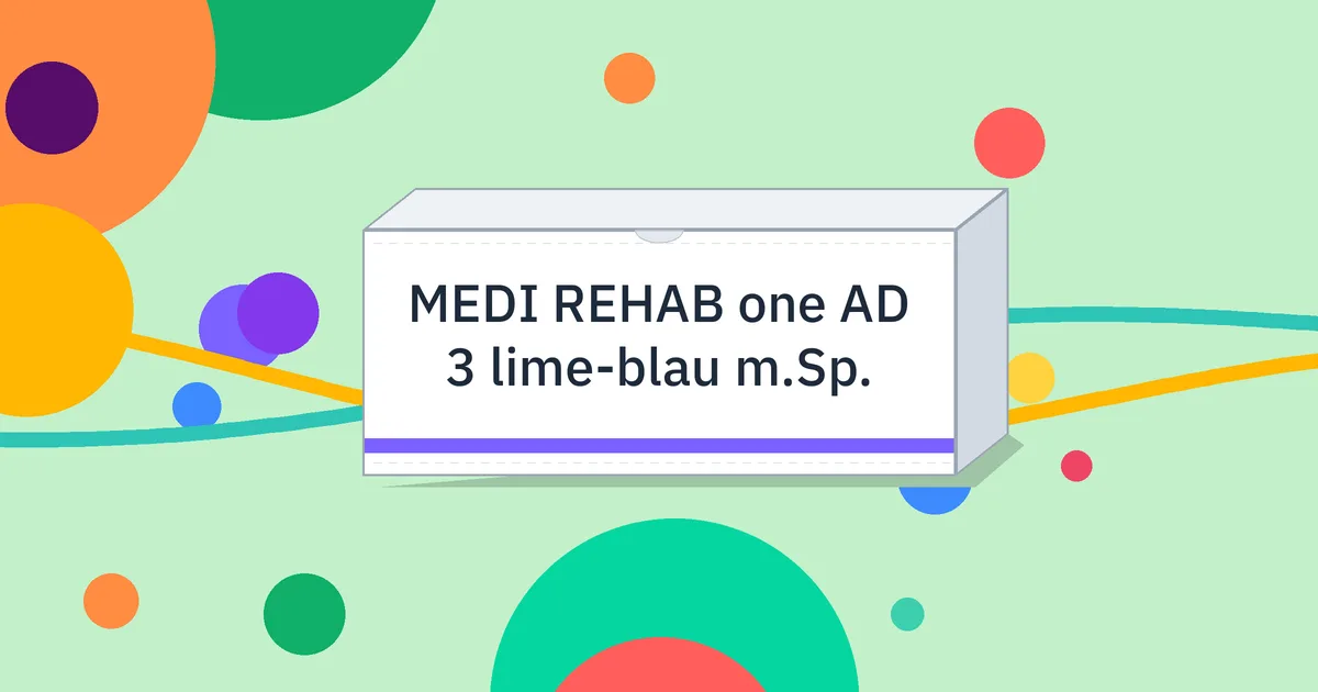 Symbolbild: Packung mit der Aufschrift MEDI REHAB one AD 3 lime-blau m.Sp. (PZN 16753397) – Verfügbarkeit und Bezug in Apotheken in Frankfurt am Main