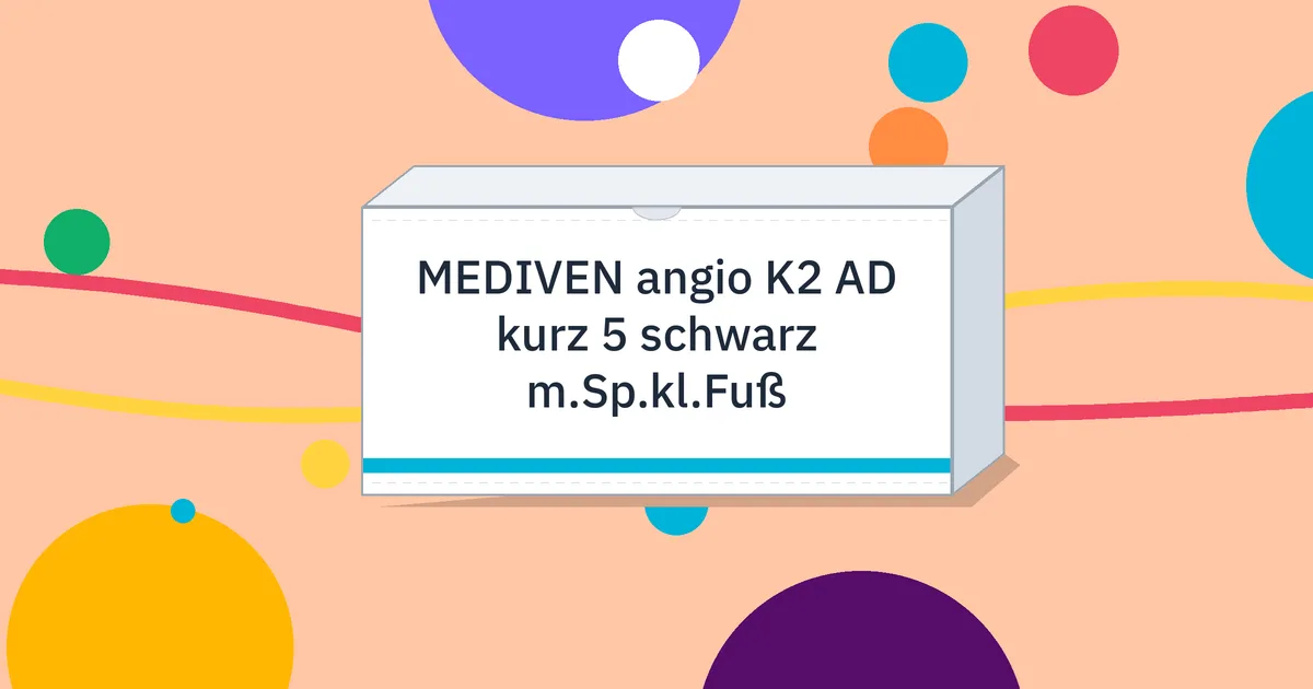 Symbolbild: Packung mit der Aufschrift MEDIVEN angio K2 AD kurz 5 schwarz m.Sp.kl.Fuß (PZN 17211132) – Verfügbarkeit und Bezug in Apotheken in Frankfurt am Main