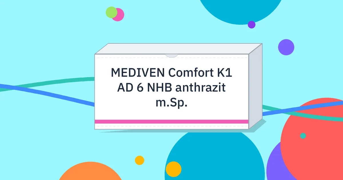 Symbolbild: Packung mit der Aufschrift MEDIVEN Comfort K1 AD 6 NHB anthrazit m.Sp. (PZN 14560004) – Verfügbarkeit und Bezug in Apotheken in Frankfurt am Main