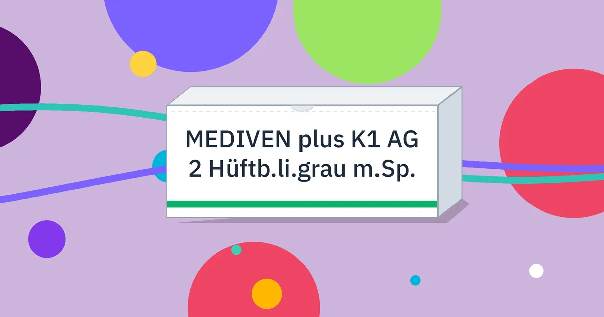 Symbolbild: Packung mit der Aufschrift MEDIVEN plus K1 AG 2 Hüftb.li.grau m.Sp. (PZN 18938439) – Verfügbarkeit und Bezug in Apotheken in Frankfurt am Main
