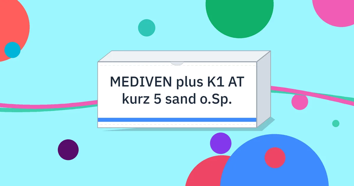 Symbolbild: Packung mit der Aufschrift MEDIVEN plus K1 AT kurz 5 sand o.Sp. (PZN 18932069) – Verfügbarkeit und Bezug in Apotheken in Frankfurt am Main
