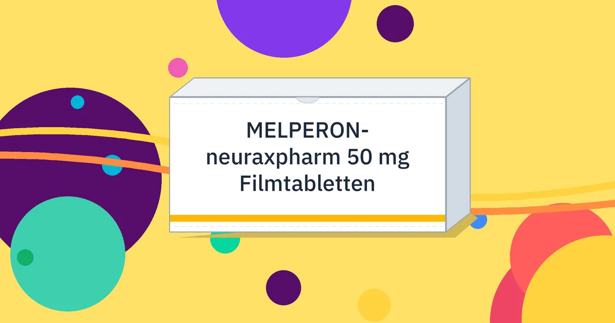Symbolbild: Packung mit der Aufschrift MELPERON-neuraxpharm 50 mg Filmtabletten (PZN 02458269) – Verfügbarkeit und Bezug in Apotheken in Frankfurt am Main