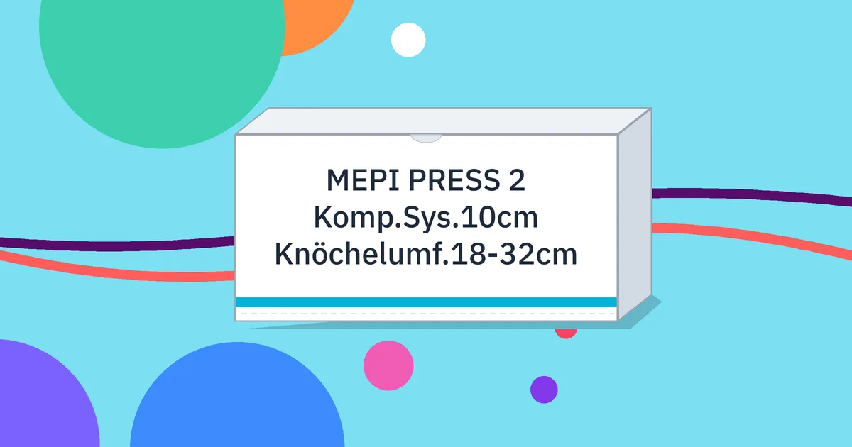 Symbolbild: Packung mit der Aufschrift MEPI PRESS 2 Komp.Sys.10cm Knöchelumf.18-32cm (PZN 19511826) – Verfügbarkeit und Bezug in Apotheken in Frankfurt am Main