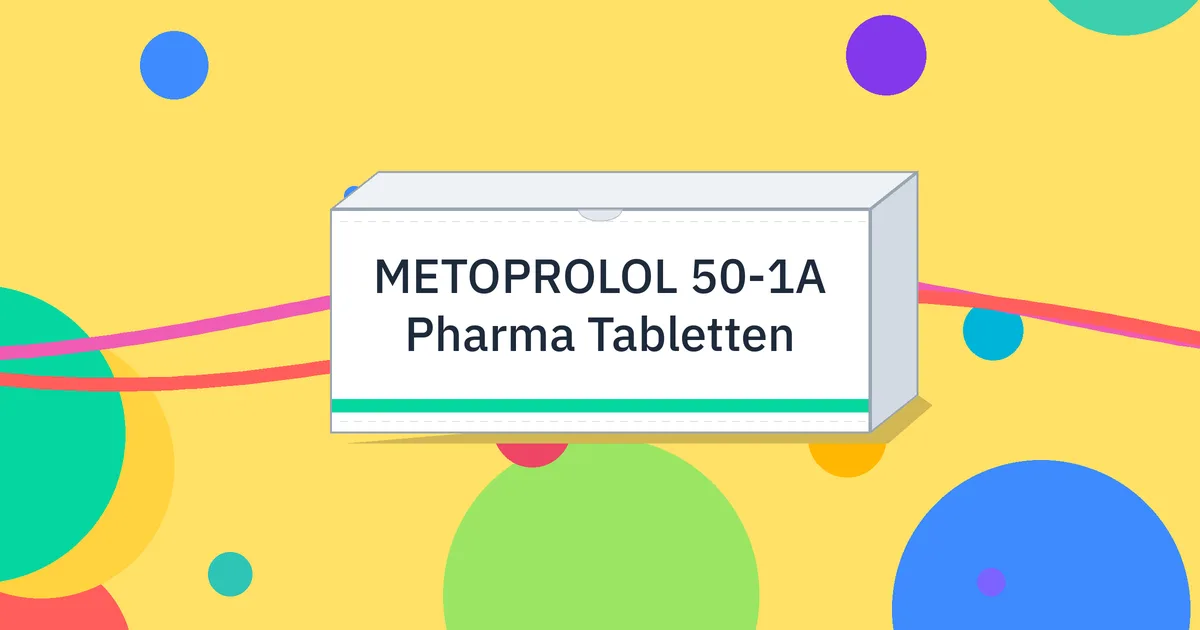 Symbolbild: Packung mit der Aufschrift METOPROLOL 50-1A Pharma Tabletten (PZN 08533871) – Verfügbarkeit und Bezug in Apotheken in Frankfurt am Main