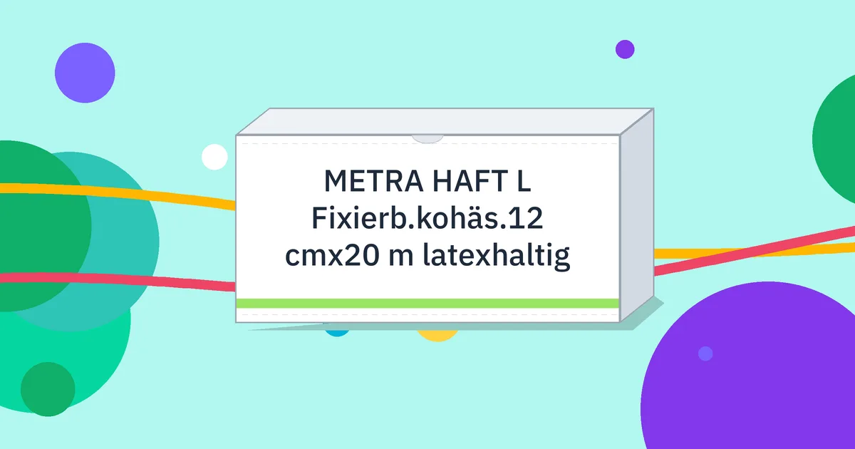 Symbolbild: Packung mit der Aufschrift METRA HAFT L Fixierb.kohäs.12 cmx20 m latexhaltig (PZN 16655186) – Verfügbarkeit und Bezug in Apotheken in Frankfurt am Main