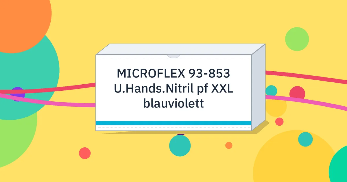 Symbolbild: Packung mit der Aufschrift MICROFLEX 93-853 U.Hands.Nitril pf XXL blauviolett (PZN 18388795) – Verfügbarkeit und Bezug in Apotheken in Frankfurt am Main