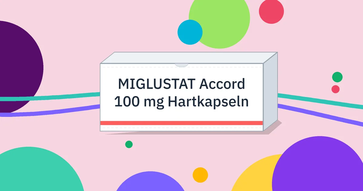 Symbolbild: Packung mit der Aufschrift MIGLUSTAT Accord 100 mg Hartkapseln (PZN 14281646) – Verfügbarkeit und Bezug in Apotheken in Frankfurt am Main