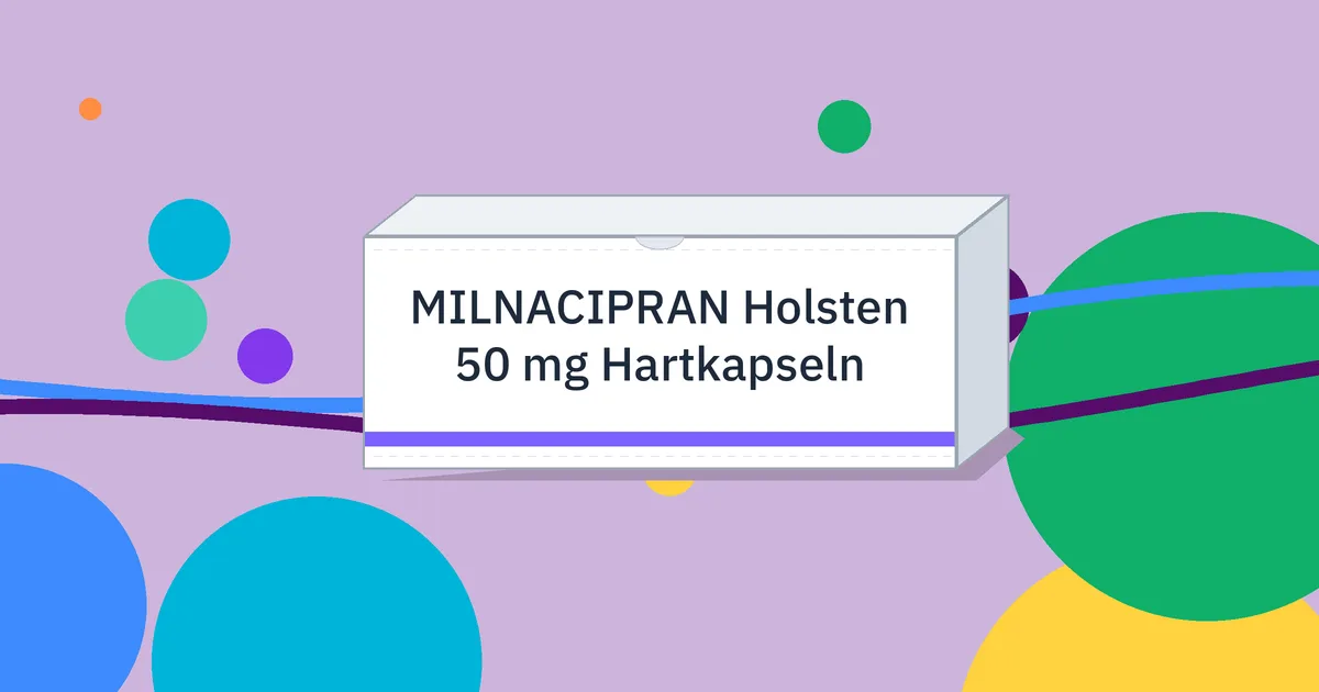 Symbolbild: Packung mit der Aufschrift MILNACIPRAN Holsten 50 mg Hartkapseln (PZN 18906043) – Verfügbarkeit und Bezug in Apotheken in Frankfurt am Main