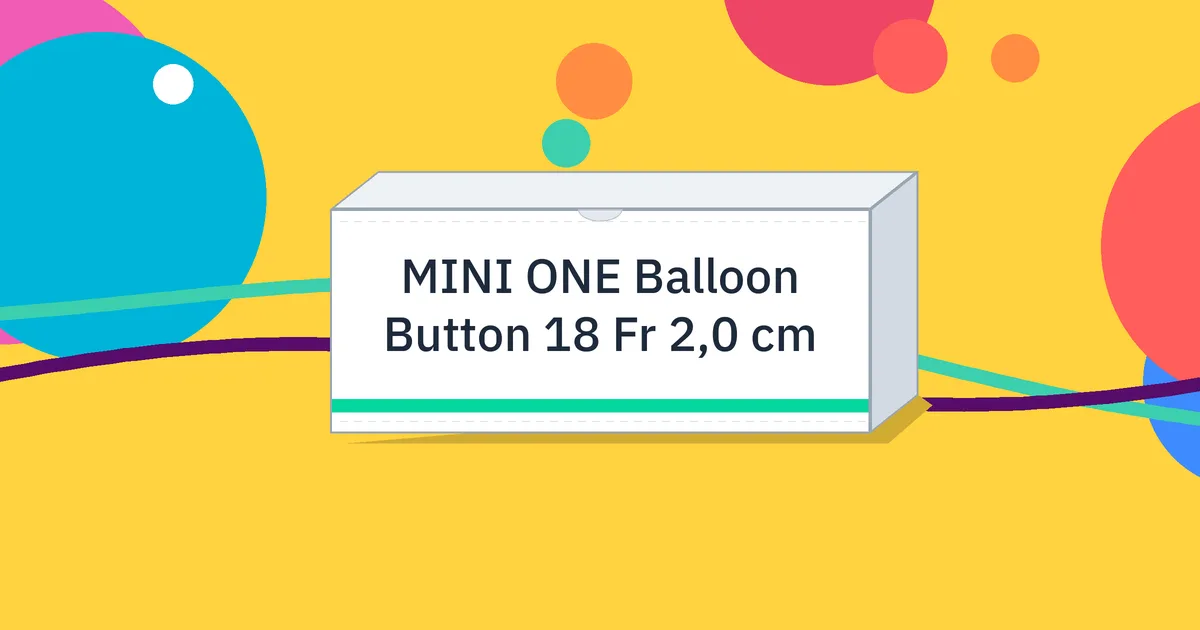 Symbolbild: Packung mit der Aufschrift MINI ONE Balloon Button 18 Fr 2,0 cm (PZN 14342218) – Verfügbarkeit und Bezug in Apotheken in Frankfurt am Main
