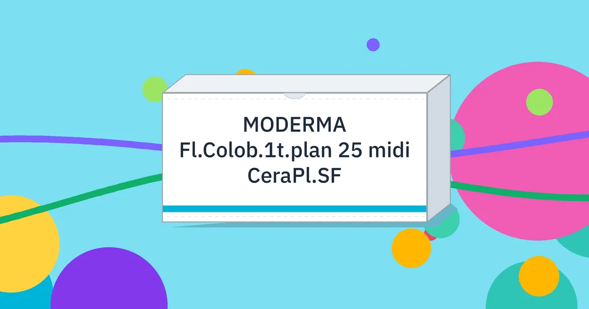 Symbolbild: Packung mit der Aufschrift MODERMA Fl.Colob.1t.plan 25 midi CeraPl.SF (PZN 12416941) – Verfügbarkeit und Bezug in Apotheken in Frankfurt am Main