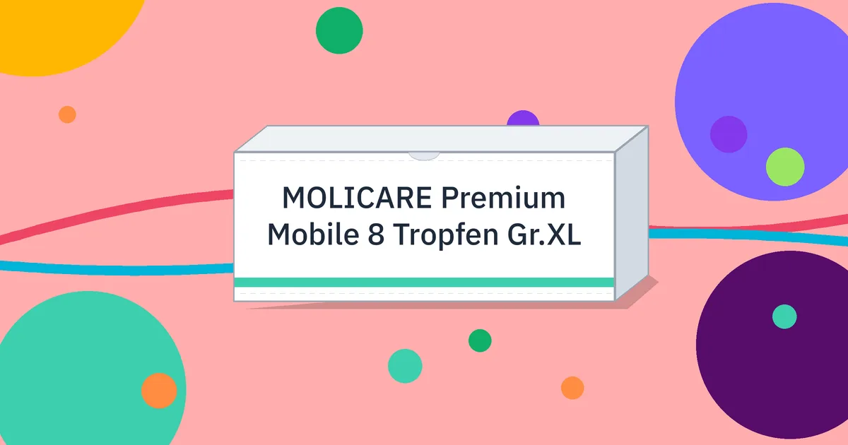 Symbolbild: Packung mit der Aufschrift MOLICARE Premium Mobile 8 Tropfen Gr.XL (PZN 14443043) – Verfügbarkeit und Bezug in Apotheken in Frankfurt am Main