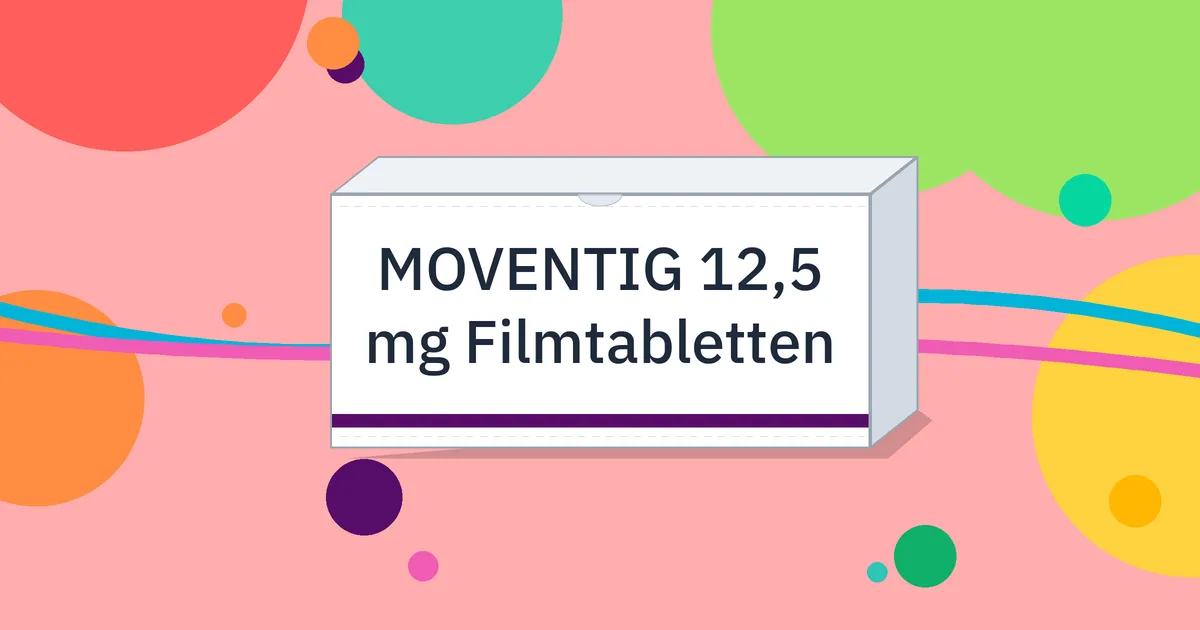 Symbolbild: Packung mit der Aufschrift MOVENTIG 12,5 mg Filmtabletten (PZN 13332726) – Verfügbarkeit und Bezug in Apotheken in Frankfurt am Main