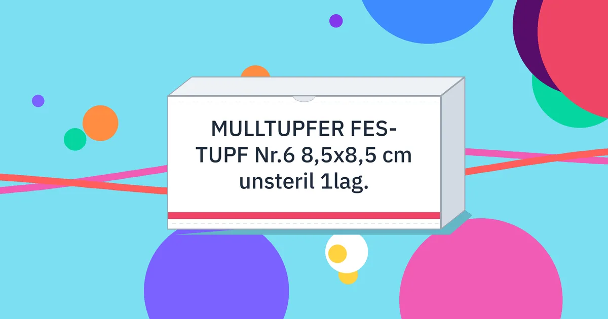 Symbolbild: Packung mit der Aufschrift MULLTUPFER FES-TUPF Nr.6 8,5x8,5 cm unsteril 1lag. (PZN 04050644) – Verfügbarkeit und Bezug in Apotheken in Frankfurt am Main