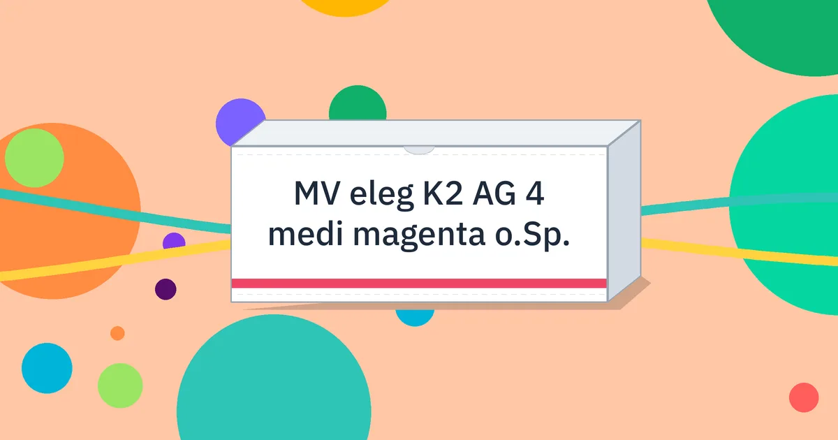 Symbolbild: Packung mit der Aufschrift MV eleg K2 AG 4 medi magenta o.Sp. (PZN 15283038) – Verfügbarkeit und Bezug in Apotheken in Frankfurt am Main