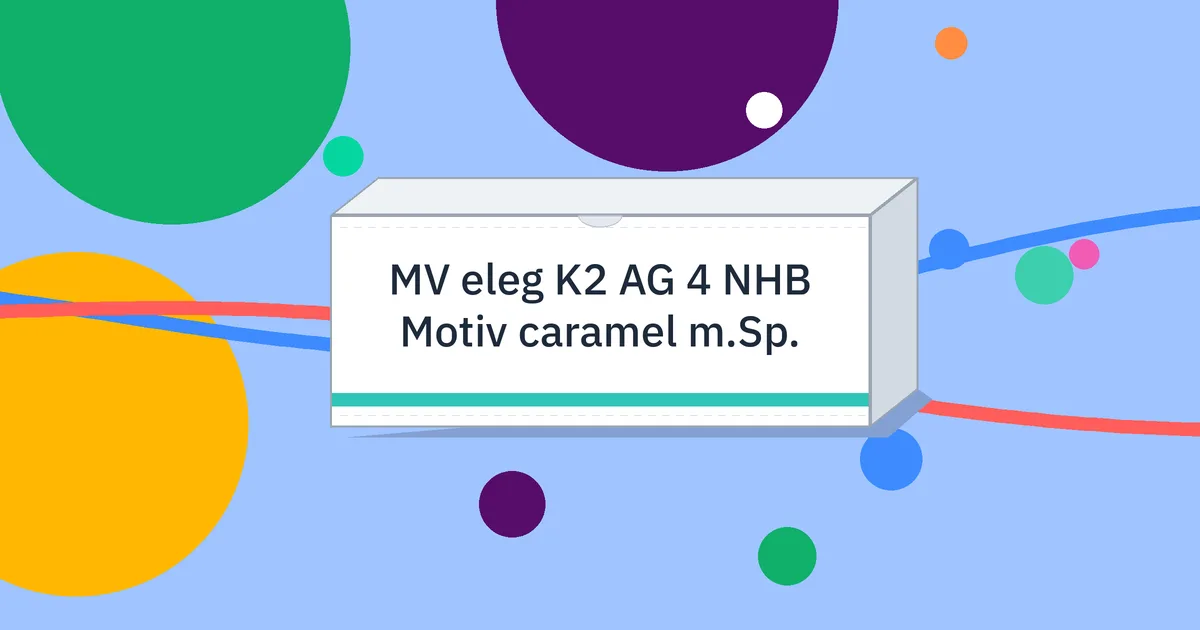Symbolbild: Packung mit der Aufschrift MV eleg K2 AG 4 NHB Motiv caramel m.Sp. (PZN 15722785) – Verfügbarkeit und Bezug in Apotheken in Frankfurt am Main