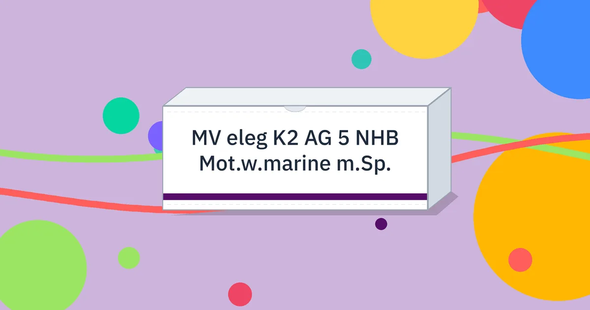 Symbolbild: Packung mit der Aufschrift MV eleg K2 AG 5 NHB Mot.w.marine m.Sp. (PZN 15727618) – Verfügbarkeit und Bezug in Apotheken in Frankfurt am Main