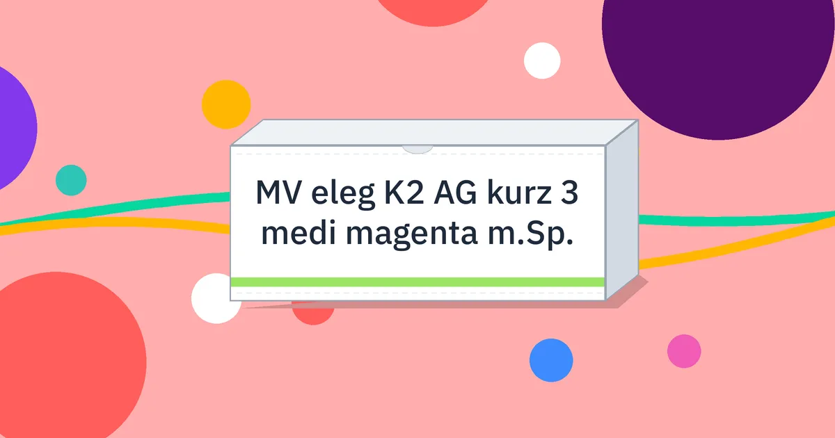 Symbolbild: Packung mit der Aufschrift MV eleg K2 AG kurz 3 medi magenta m.Sp. (PZN 14637876) – Verfügbarkeit und Bezug in Apotheken in Frankfurt am Main