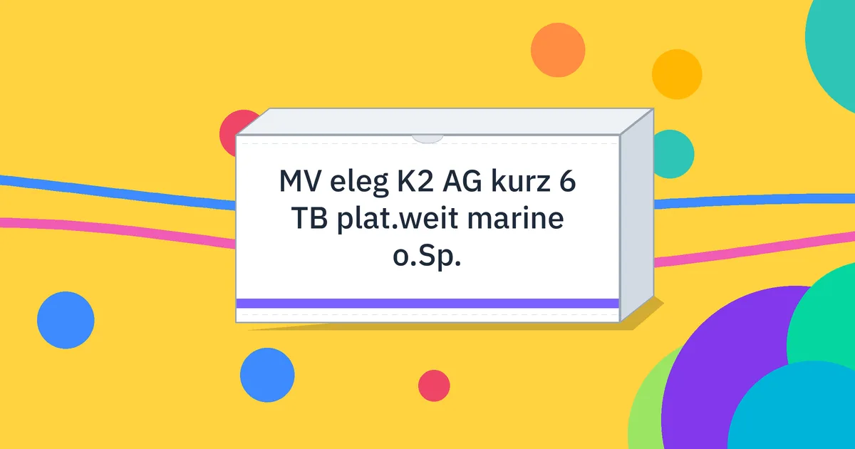 Symbolbild: Packung mit der Aufschrift MV eleg K2 AG kurz 6 TB plat.weit marine o.Sp. (PZN 14605310) – Verfügbarkeit und Bezug in Apotheken in Frankfurt am Main