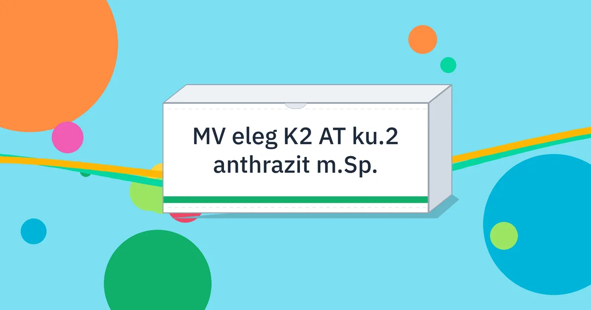 Symbolbild: Packung mit der Aufschrift MV eleg K2 AT ku.2 anthrazit m.Sp. (PZN 00643086) – Verfügbarkeit und Bezug in Apotheken in Frankfurt am Main