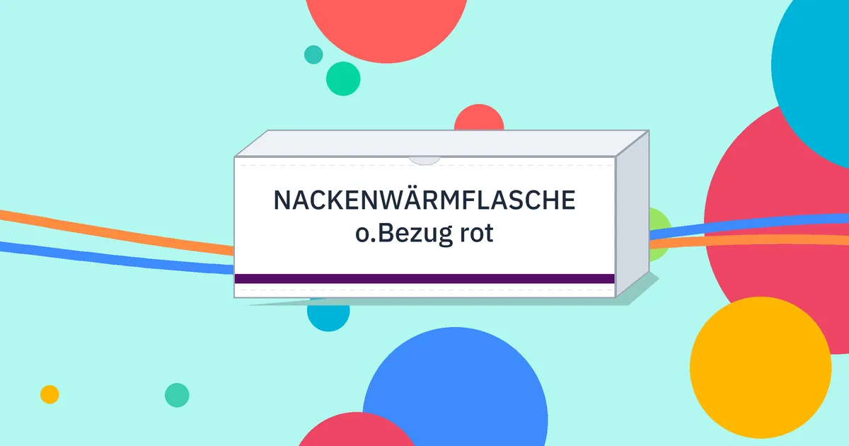 Symbolbild: Packung mit der Aufschrift NACKENWÄRMFLASCHE o.Bezug rot (PZN 14288996) – Verfügbarkeit und Bezug in Apotheken in Frankfurt am Main