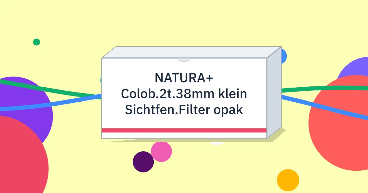 Symbolbild: Packung mit der Aufschrift NATURA+ Colob.2t.38mm klein Sichtfen.Filter opak (PZN 13507781) – Verfügbarkeit und Bezug in Apotheken in Frankfurt am Main