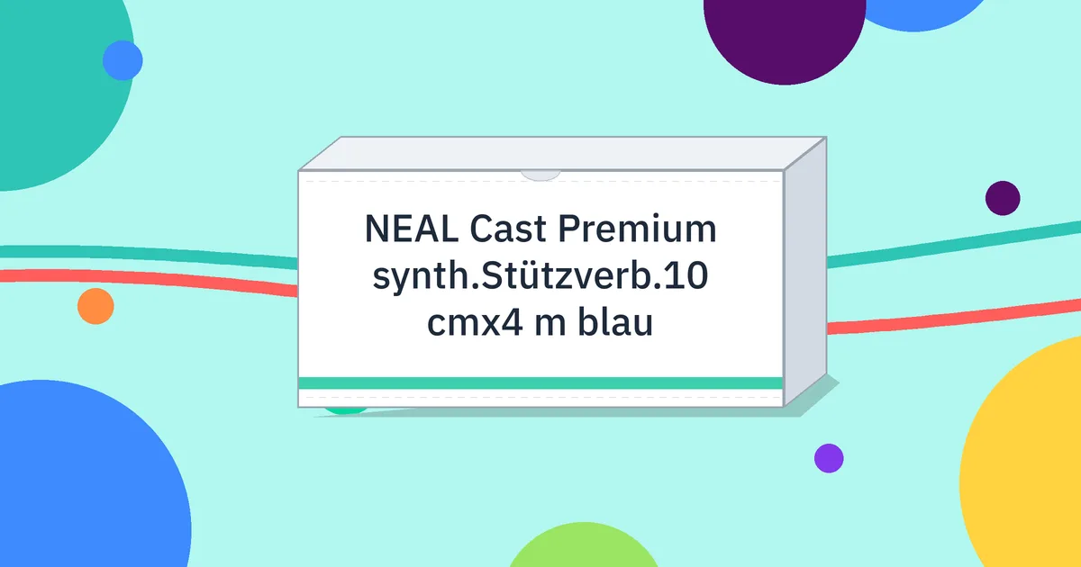 Symbolbild: Packung mit der Aufschrift NEAL Cast Premium synth.Stützverb.10 cmx4 m blau (PZN 17301987) – Verfügbarkeit und Bezug in Apotheken in Frankfurt am Main