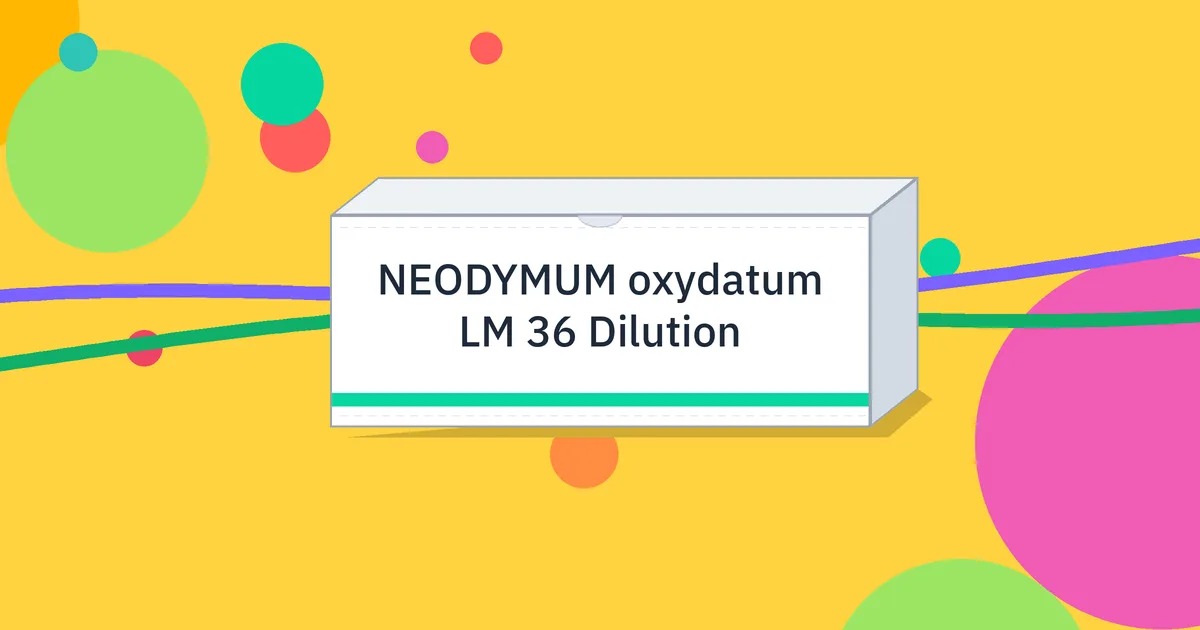 Symbolbild: Packung mit der Aufschrift NEODYMUM oxydatum LM 36 Dilution (PZN 13617920) – Verfügbarkeit und Bezug in Apotheken in Frankfurt am Main