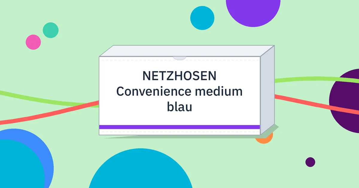 Symbolbild: Packung mit der Aufschrift NETZHOSEN Convenience medium blau (PZN 02032116) – Verfügbarkeit und Bezug in Apotheken in Frankfurt am Main
