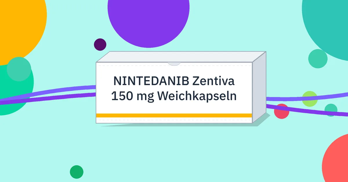 Symbolbild: Packung mit der Aufschrift NINTEDANIB Zentiva 150 mg Weichkapseln (PZN 20042727) – Verfügbarkeit und Bezug in Apotheken in Frankfurt am Main