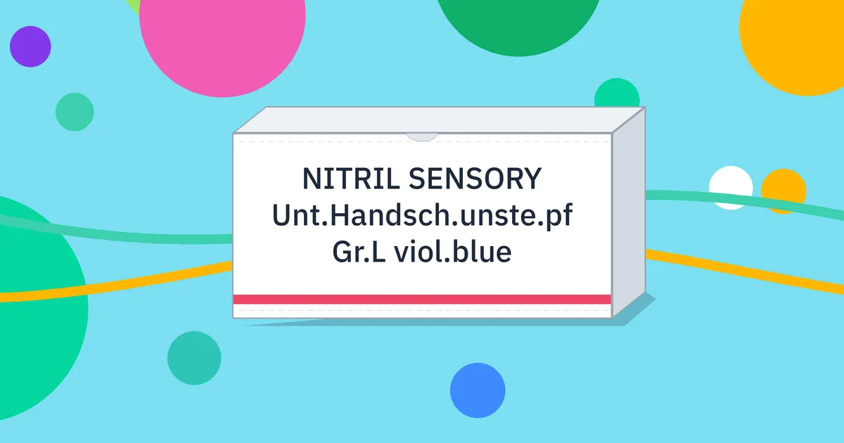 Symbolbild: Packung mit der Aufschrift NITRIL SENSORY Unt.Handsch.unste.pf Gr.L viol.blue (PZN 16925148) – Verfügbarkeit und Bezug in Apotheken in Frankfurt am Main