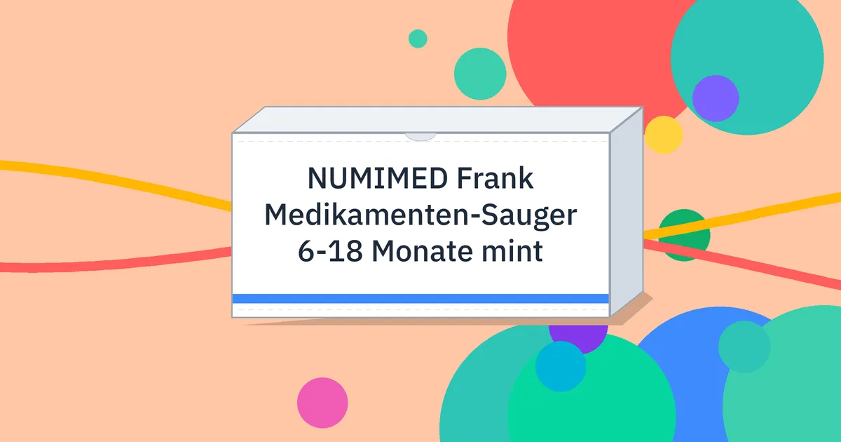 Symbolbild: Packung mit der Aufschrift NUMIMED Frank Medikamenten-Sauger 6-18 Monate mint (PZN 07379215) – Verfügbarkeit und Bezug in Apotheken in Frankfurt am Main