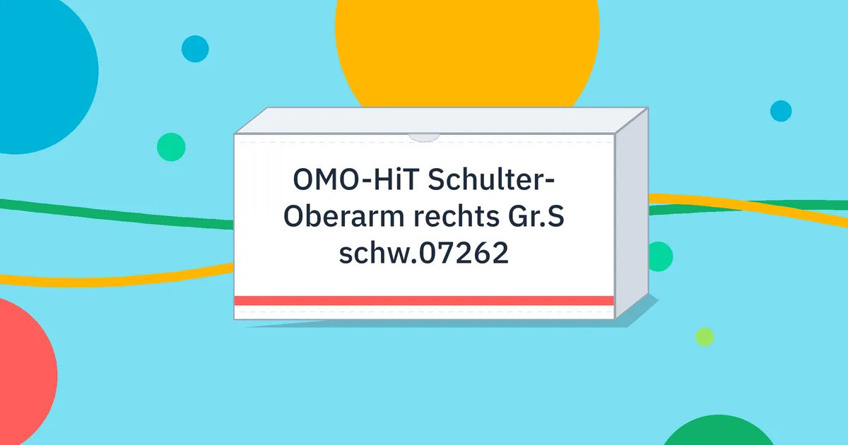 Symbolbild: Packung mit der Aufschrift OMO-HiT Schulter-Oberarm rechts Gr.S schw.07262 (PZN 03640881) – Verfügbarkeit und Bezug in Apotheken in Frankfurt am Main