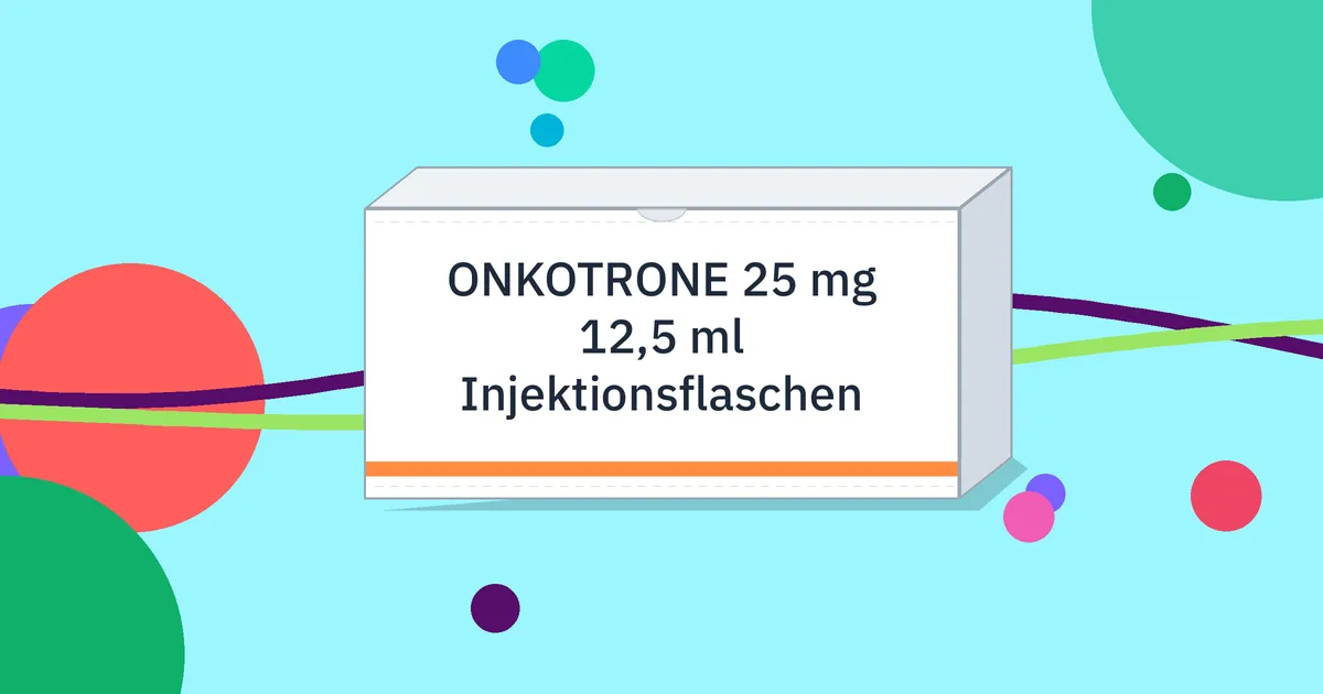 Symbolbild: Packung mit der Aufschrift ONKOTRONE 25 mg 12,5 ml Injektionsflaschen (PZN 08726570) – Verfügbarkeit und Bezug in Apotheken in Frankfurt am Main