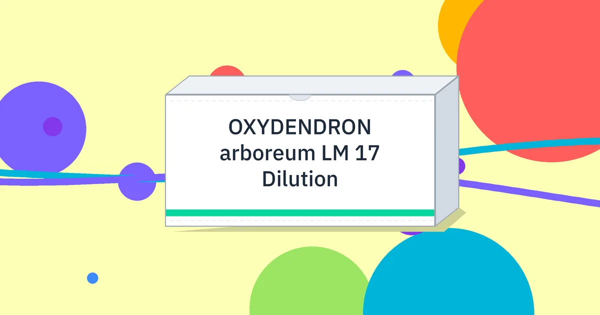 Symbolbild: Packung mit der Aufschrift OXYDENDRON arboreum LM 17 Dilution (PZN 13629478) – Verfügbarkeit und Bezug in Apotheken in Frankfurt am Main