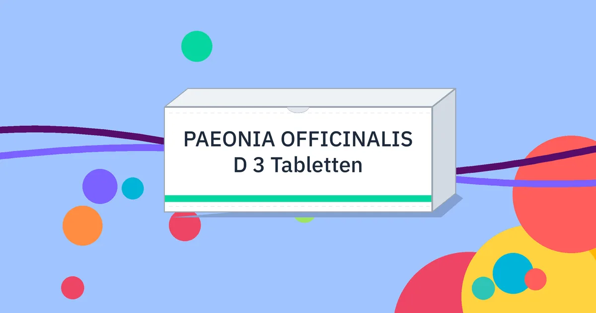 Symbolbild: Packung mit der Aufschrift PAEONIA OFFICINALIS D 3 Tabletten (PZN 02634559) – Verfügbarkeit und Bezug in Apotheken in Frankfurt am Main