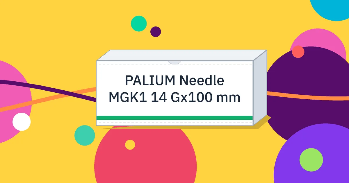 Symbolbild: Packung mit der Aufschrift PALIUM Needle MGK1 14 Gx100 mm (PZN 14383654) – Verfügbarkeit und Bezug in Apotheken in Frankfurt am Main