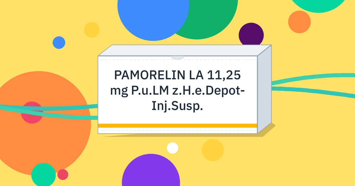 Symbolbild: Packung mit der Aufschrift PAMORELIN LA 11,25 mg P.u.LM z.H.e.Depot-Inj.Susp. (PZN 15387358) – Verfügbarkeit und Bezug in Apotheken in Frankfurt am Main